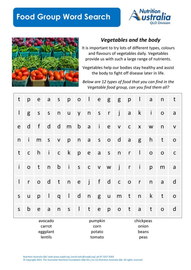 Food Group Word Search – Nutrition Australia