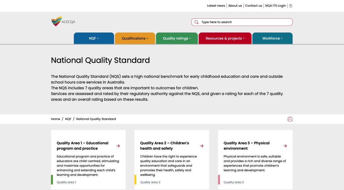 ACECQA National Quality Standard – Nutrition Australia
